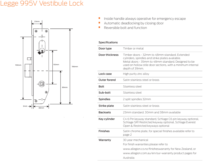 LEGGE 995MF SERIES NARROW MORTICE LOCK – The Lock Shop