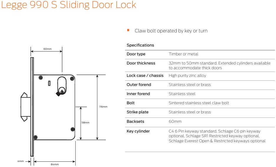 LEGGE 990 'S' SERIES SLIDING DOOR DEADLOCK – The Lock Shop